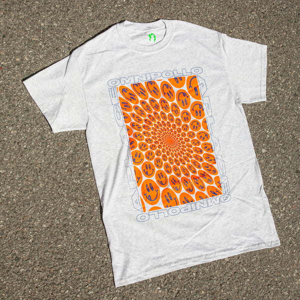 Smiley Vortex Grey Tee – Omnipollo Vending Machine